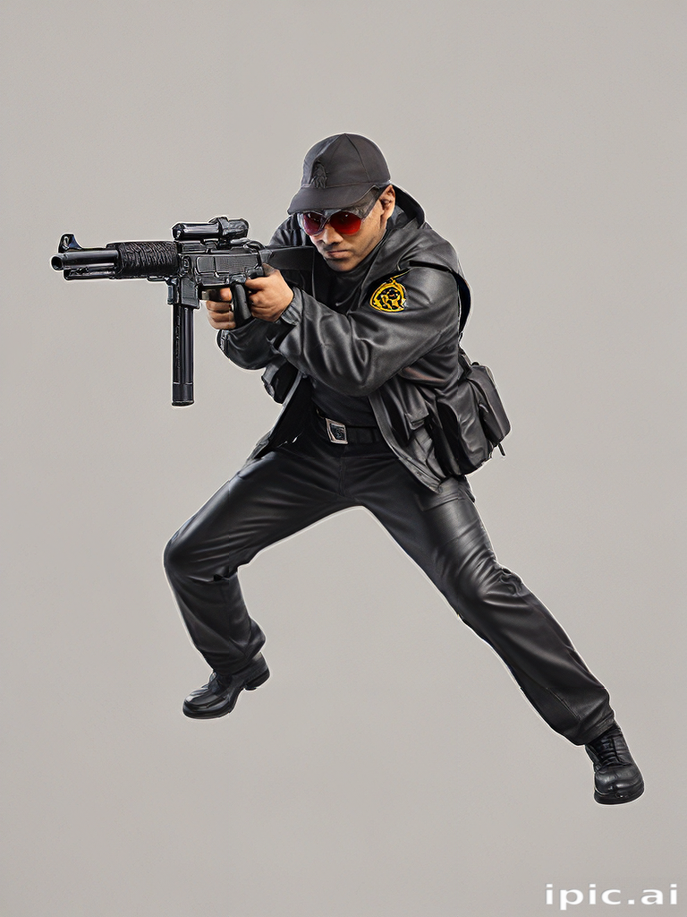 Action-Packed Scene Featuring a Tactical Officer in Dynamic Shooting Pose