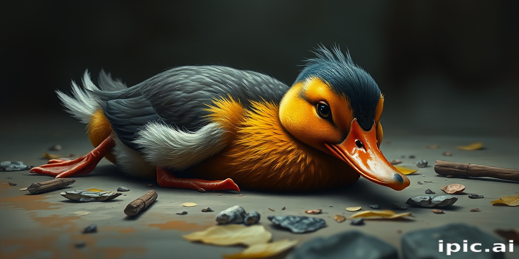 A Resting Duck Surrounded by Nature's Debris in a Calm Setting