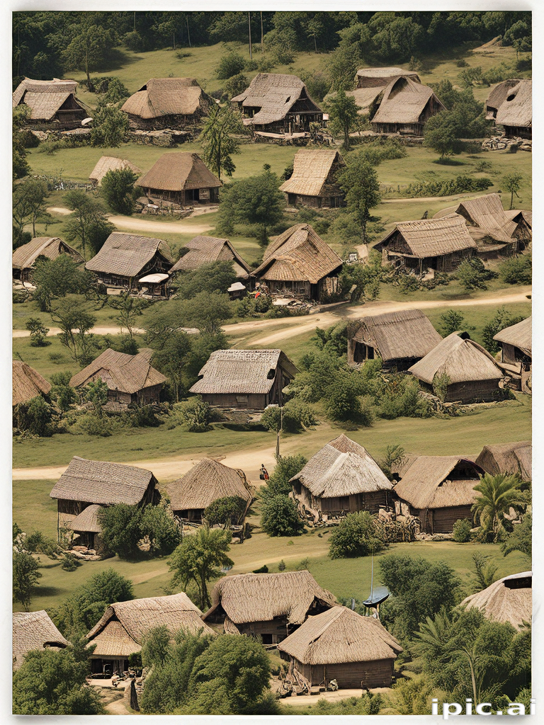 Tranquil Aerial View of a Charming Rustic Village Surrounded by Nature
