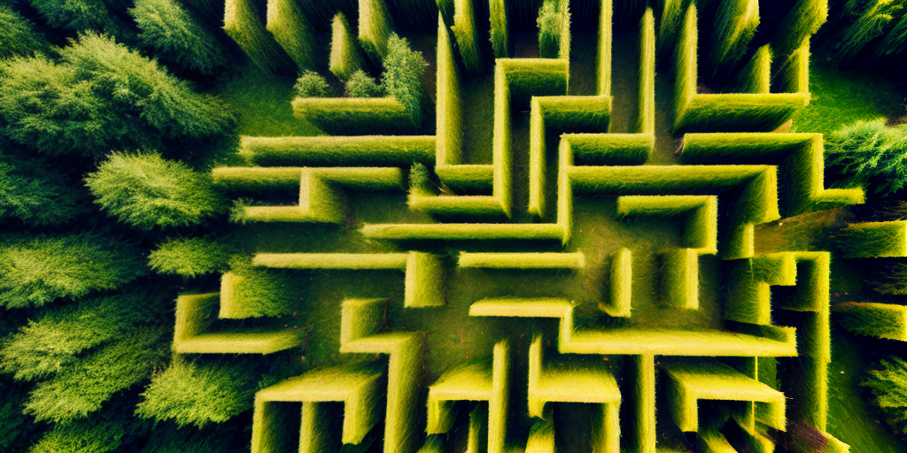 a man is walking through a maze, as seen from above