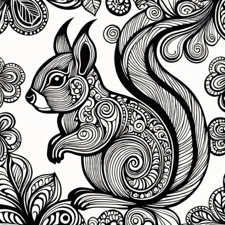 squirrel, zentangle ornaments, geometry, head contour, light brown ...