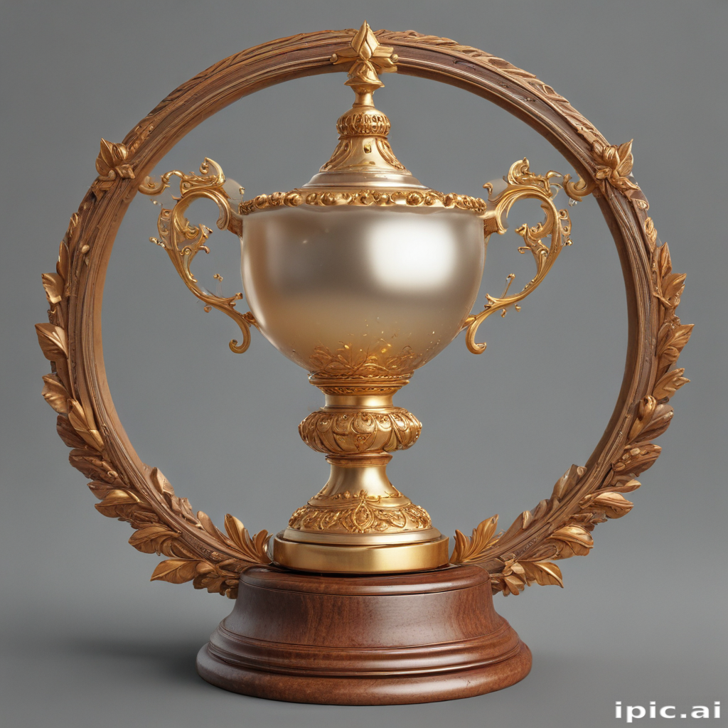 Elegant Golden Trophy Surrounded by Decorative Laurel Wreath Displaying ...