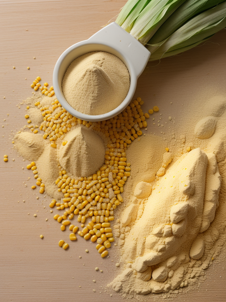 An Abundant Display of Corn Products: Flour, Grits, and Kernels Spread Out
