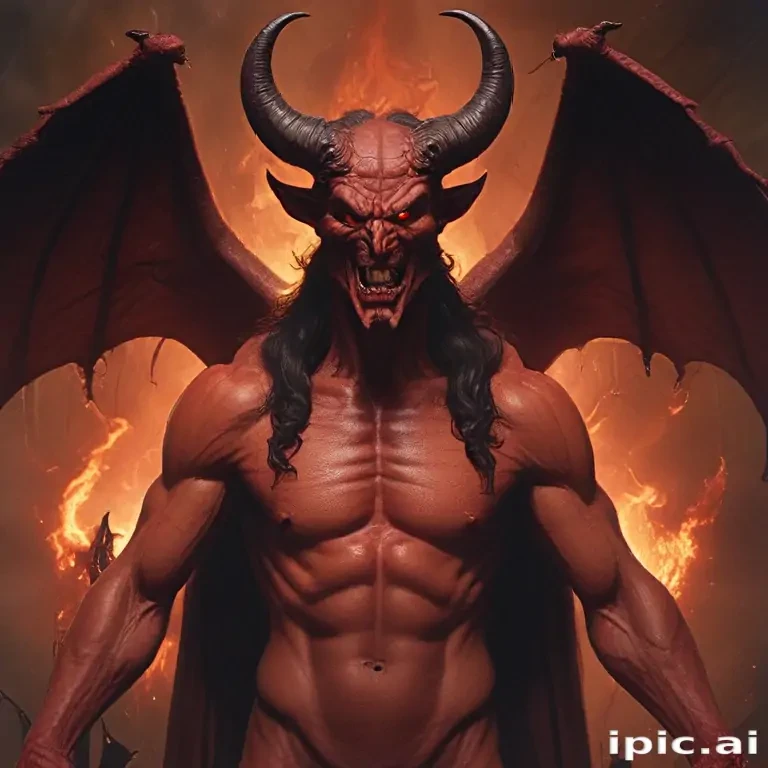 Majestic and Fearsome Demon Rising from Fiery Depths of Hell