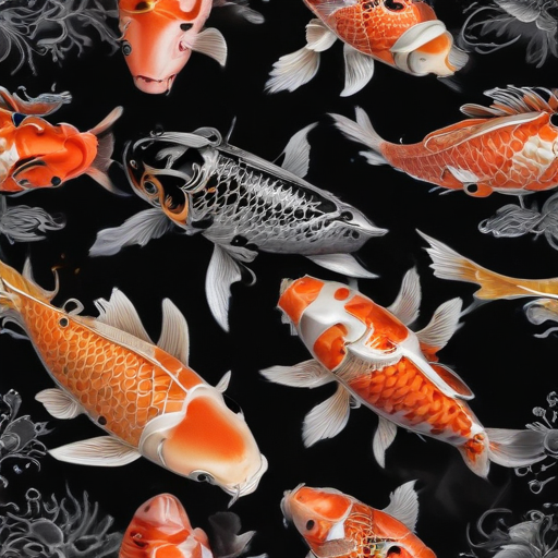Illustrate a (((top view of a koi fish))), intricate details and ...