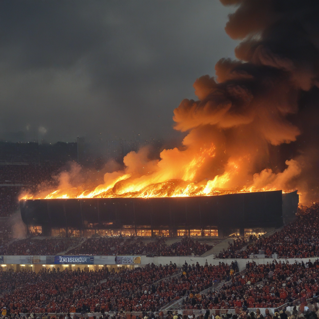 a stadium on fire