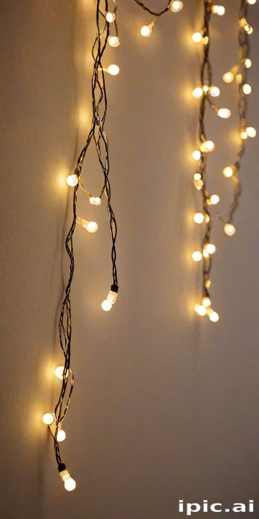 Warm and Twinkling String Lights Adorning a Simple Wall Background