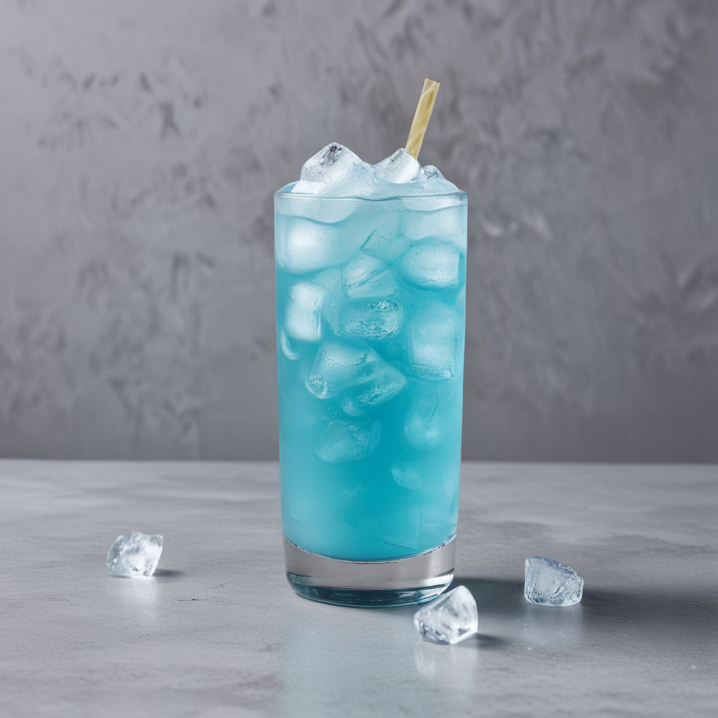 Ice cold Light blue drink with ice and caffein