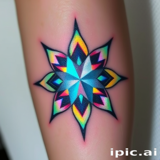 Vibrantly Colored Geometric Star Tattoo Design on a Skin Surface