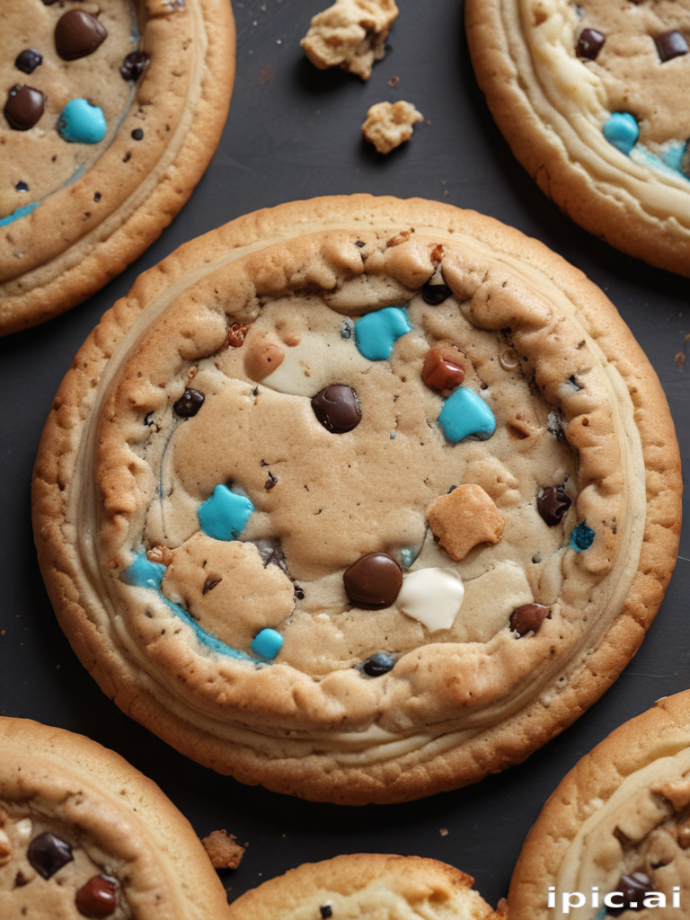 Deliciously Baked Cookies with Colorful Chocolate Chips and Crunchy Bits.