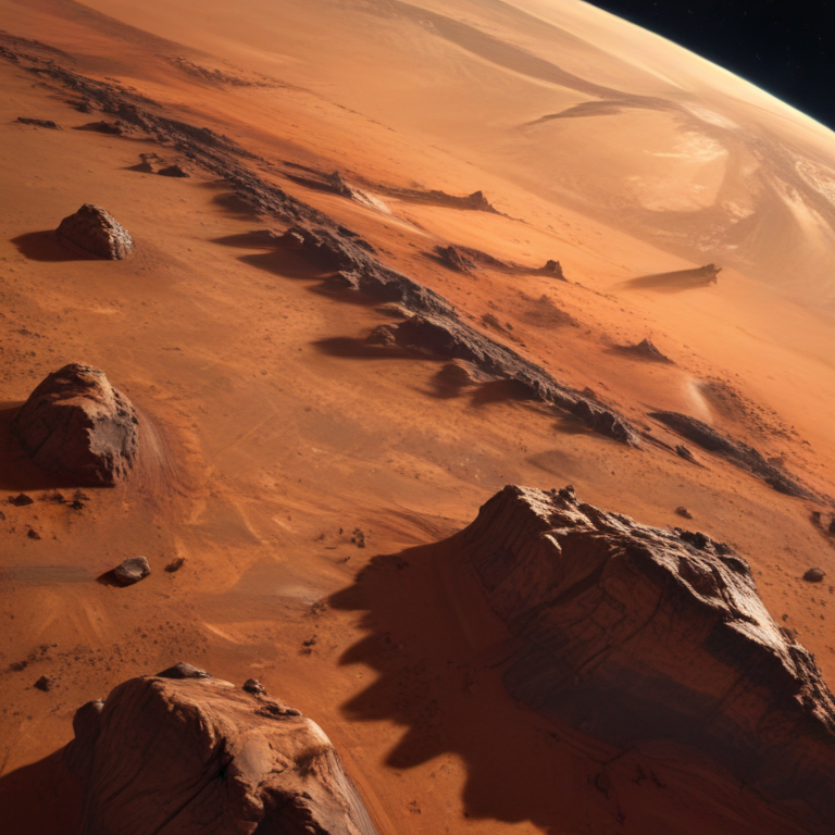 Stunning Aerial View of Mars' Rocky Terrain and Vast Desolate Landscape