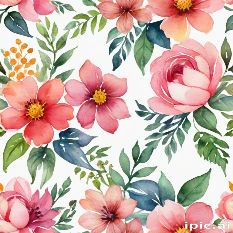 Vibrant Floral Pattern Featuring Lush Blooms and Greenery in Watercolor ...