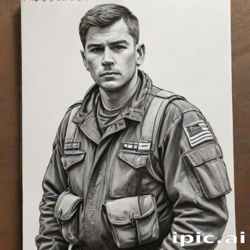 Portrait of a Determined Soldier in Uniform, Displaying Strength and Valor
