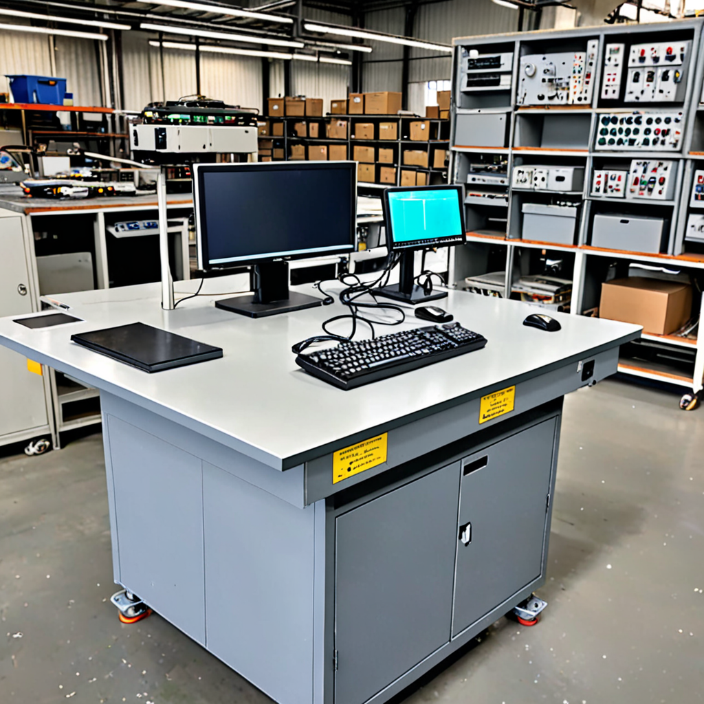 : industrial working table with hmi, electrical panel, start switch ...