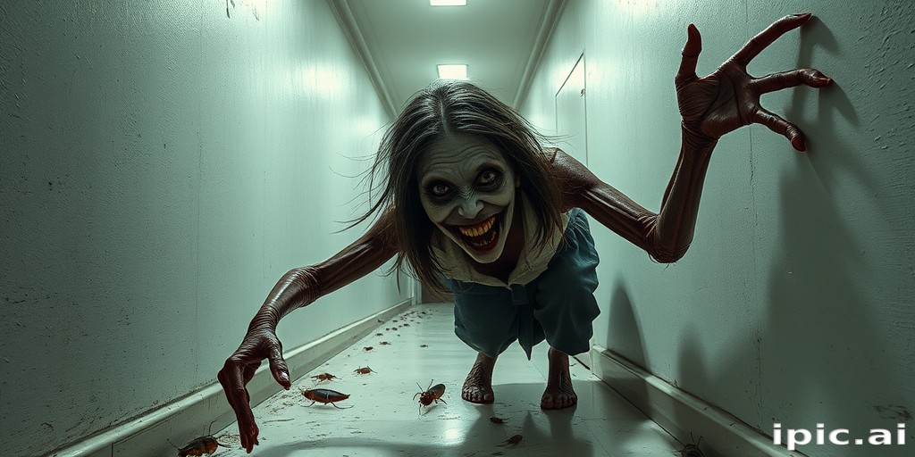 Spooky Encounter in a Dimly Lit Hallway with a Creepy Figure