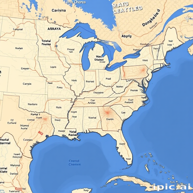 Detailed Geographic Map Highlighting Major Cities and Landmarks in ...