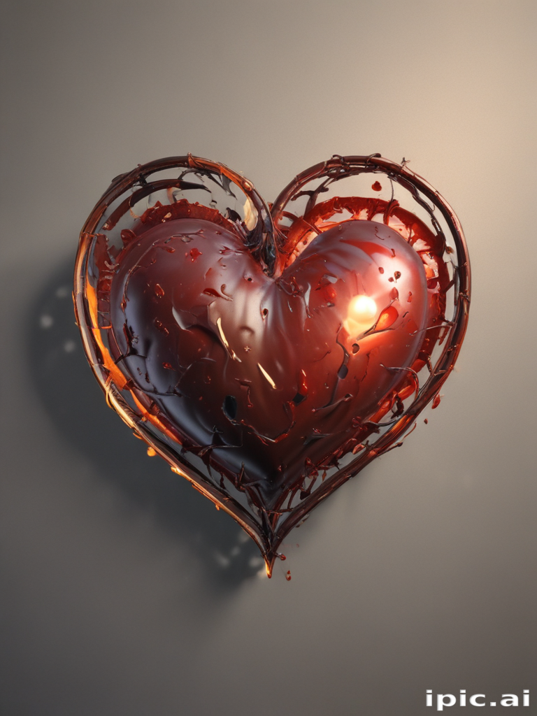 Intricate Heart Design with Blood and Light Reflecting Emotional Depth