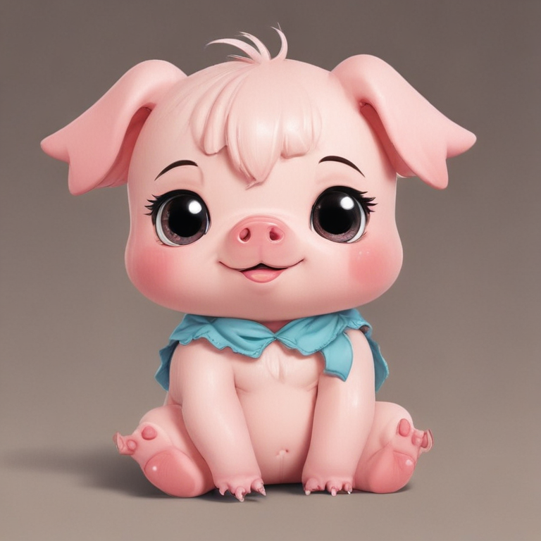 cute kawaii pig sitting anime drawing chibi