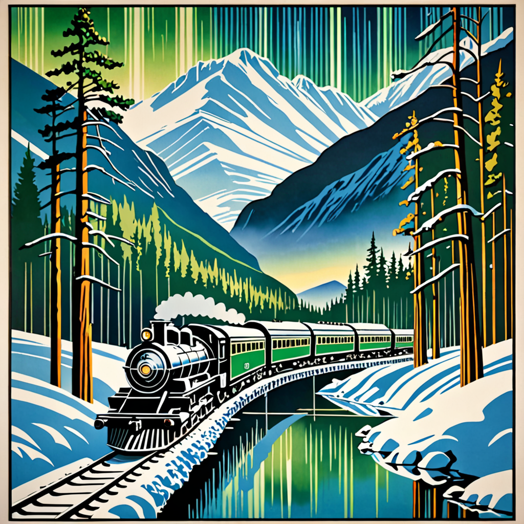 art deco streamline railway corporation poster steam train with ...