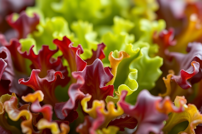 Vibrant Close-Up of Colorful Leafy Lettuce Varieties in a Garden
