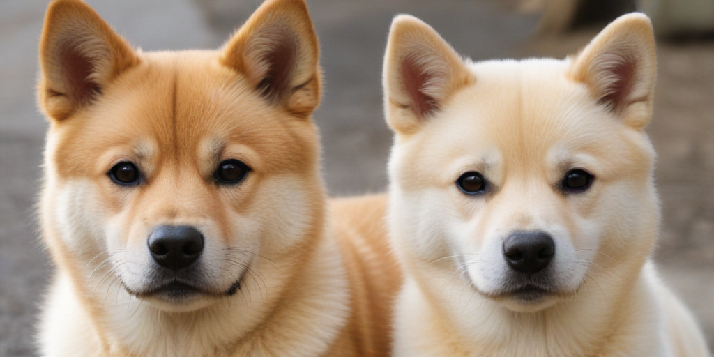 Two Adorable Dogs Sitting Side by Side with Expressive Faces.