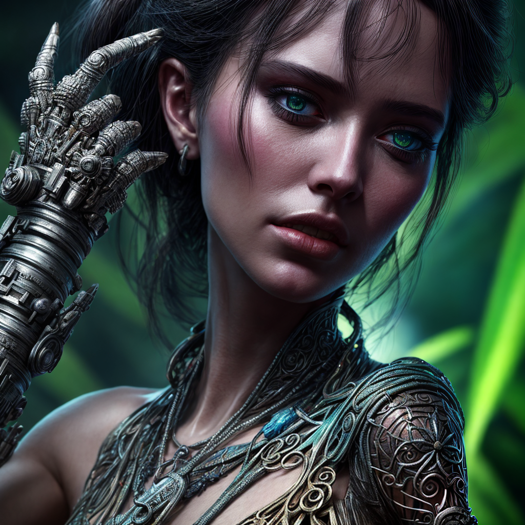 pole dancer , in a jungle bar, dark mood, mystical ambiance ...