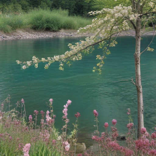 River fish flower trees
