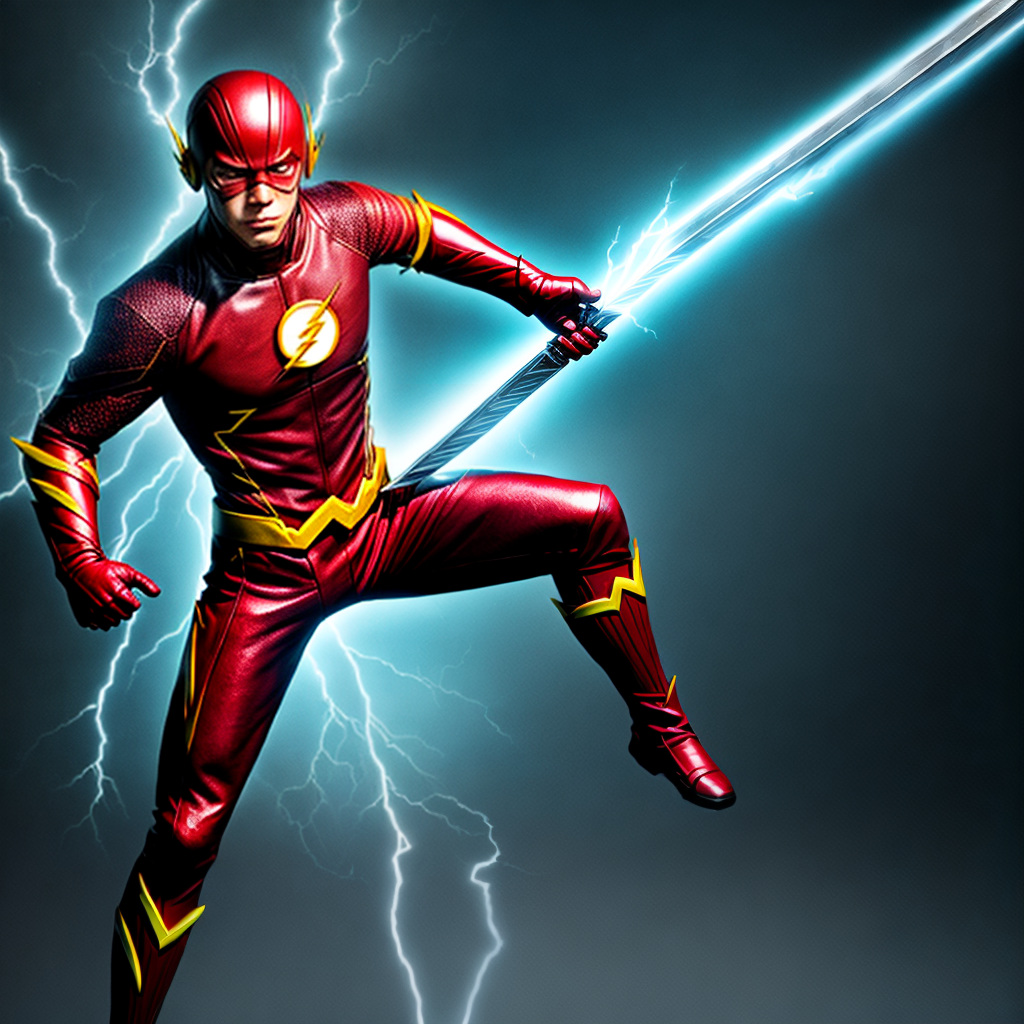 Create The flash with samurai armor holding a lightning sword