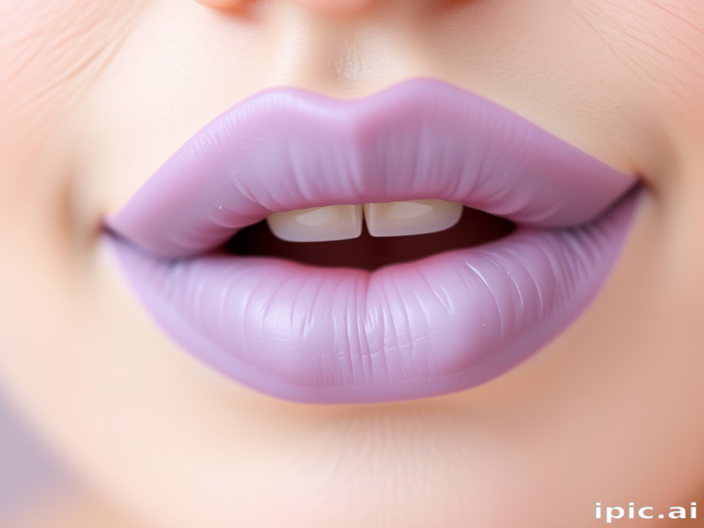 Close-Up of Stylized Lips with a Soft Lavender Hue and Glossy Finish