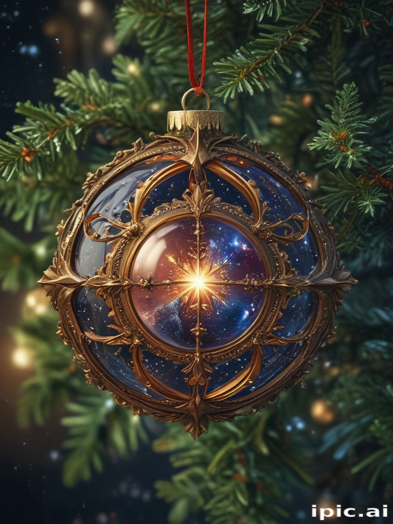 Ornate Christmas Ornament Featuring a Cosmic Galaxy within a Tree
