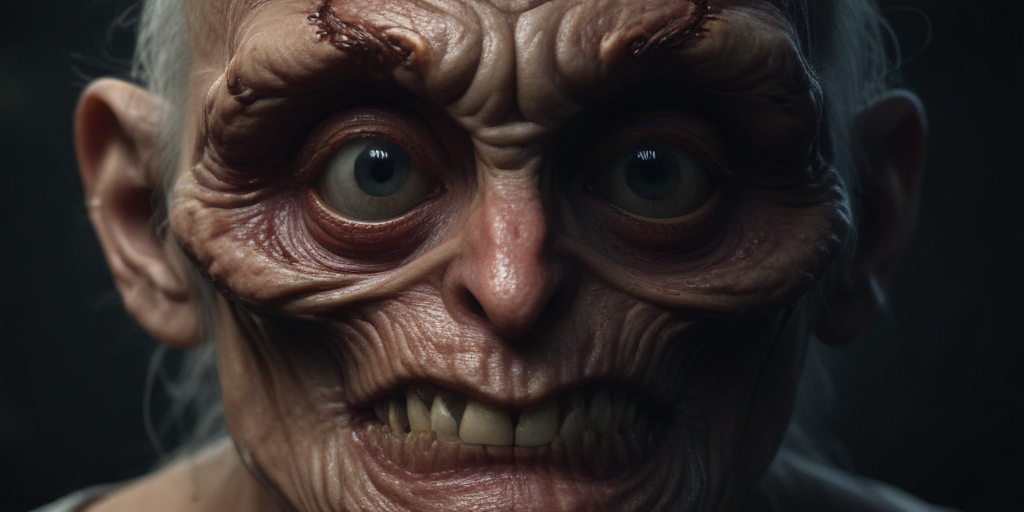 Eerie Close-Up of an Unsettling, Hyper-Realistic Character with ...