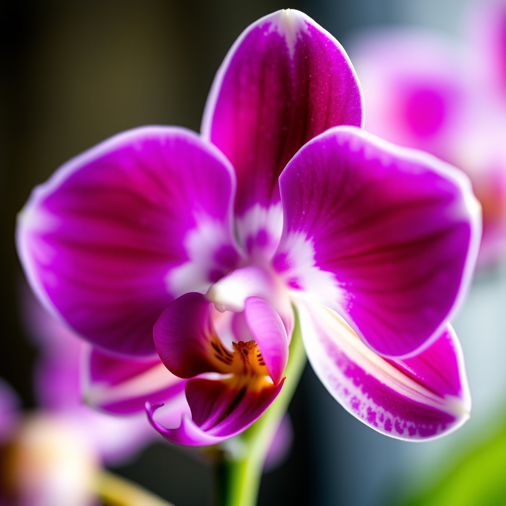 A Stunning Close-Up of a Vibrant Pink Orchid Flower in Bloom.