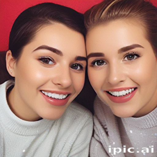Two Friends Smiling Brightly Together Against a Vibrant Red Background