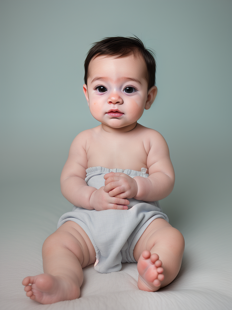 A Charming Portrait of a Baby Sitting Calmly on a Soft Surface