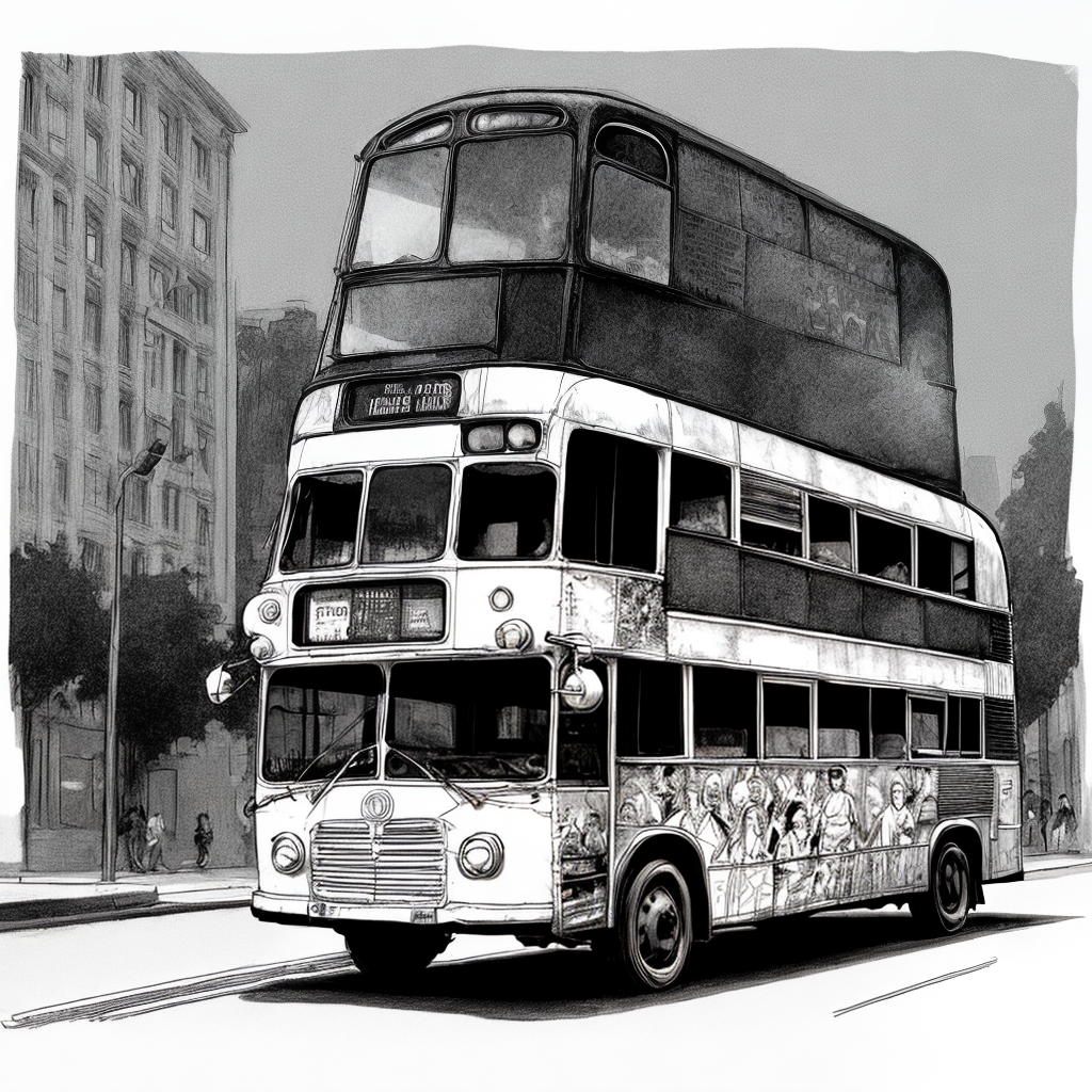 a simple hip hop BUS in the street. COMIC BOOK. SKETCH STYLE. BLACK AND ...
