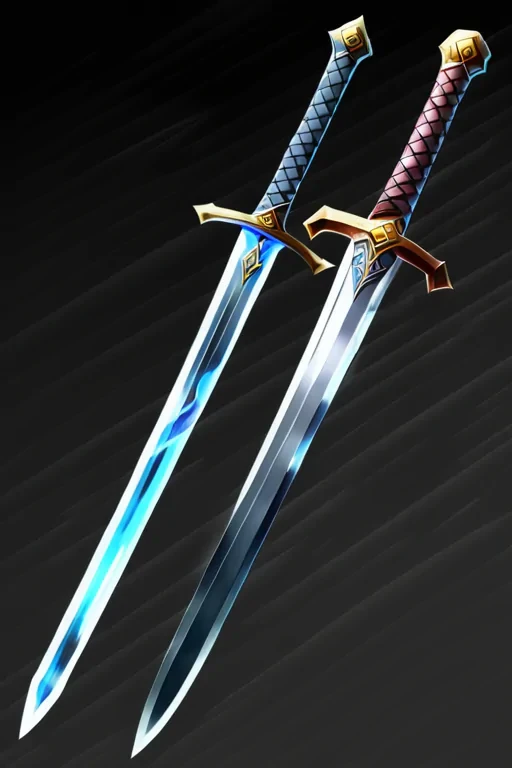 Two Exquisite Fantasy Swords with Intricate Designs and Vibrant Colors
