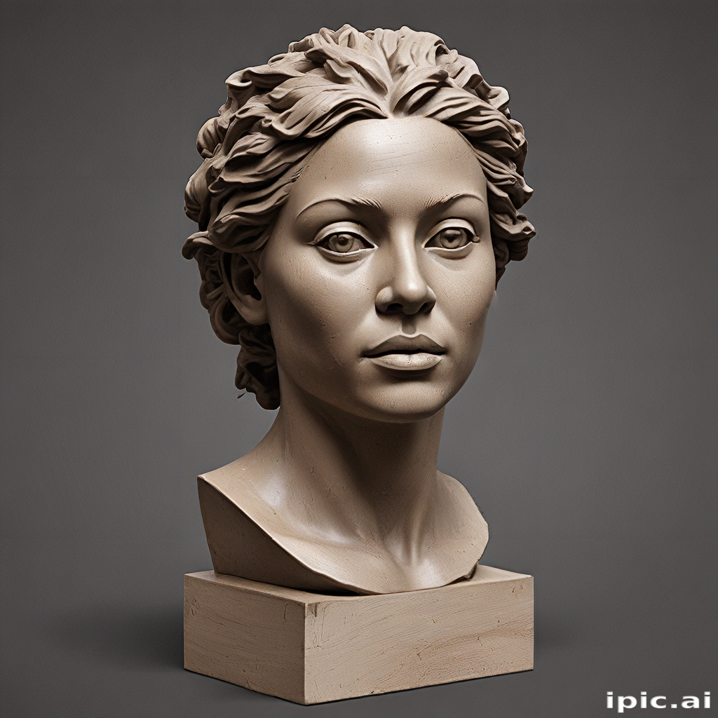 Realistic Clay Sculpture of a Woman with Intricate Hair Detail