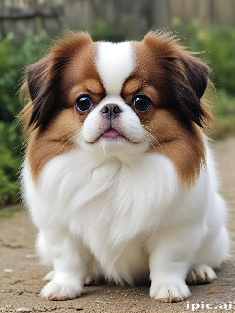 A Fluffy and Adorable Japanese Chin Dog Sitting Outdoors in Nature