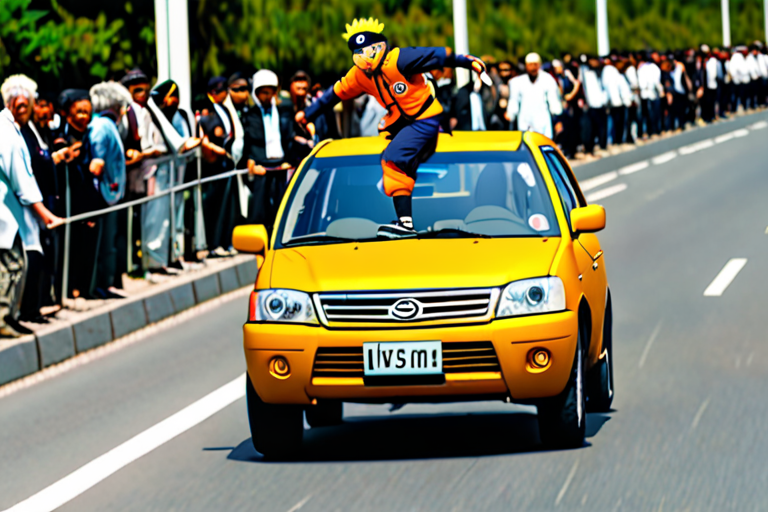 naruto in a new car running over people