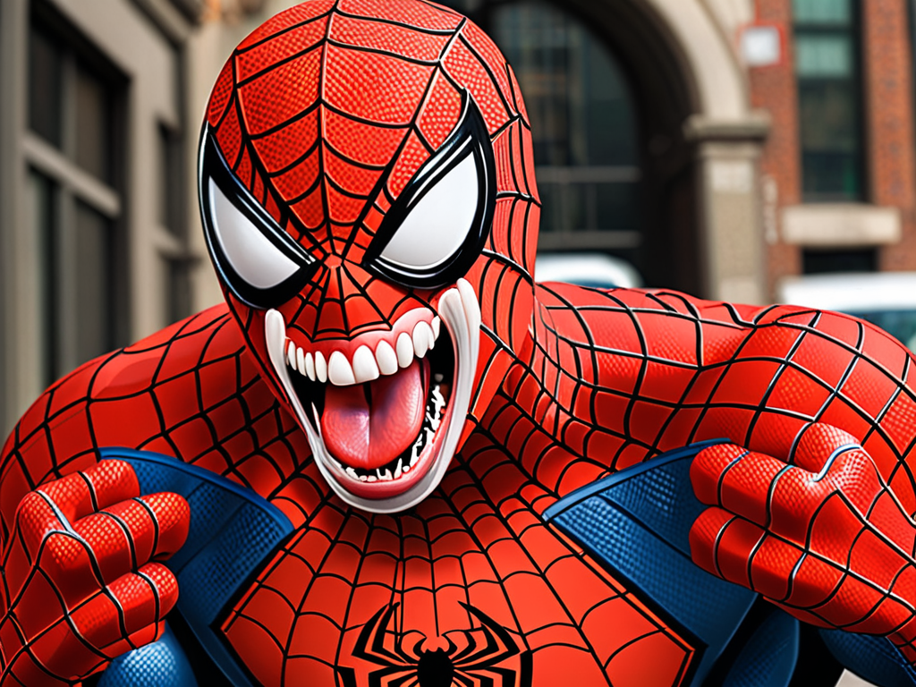 muscular spiderman having two slobbery slimy tongues sticking out of ...