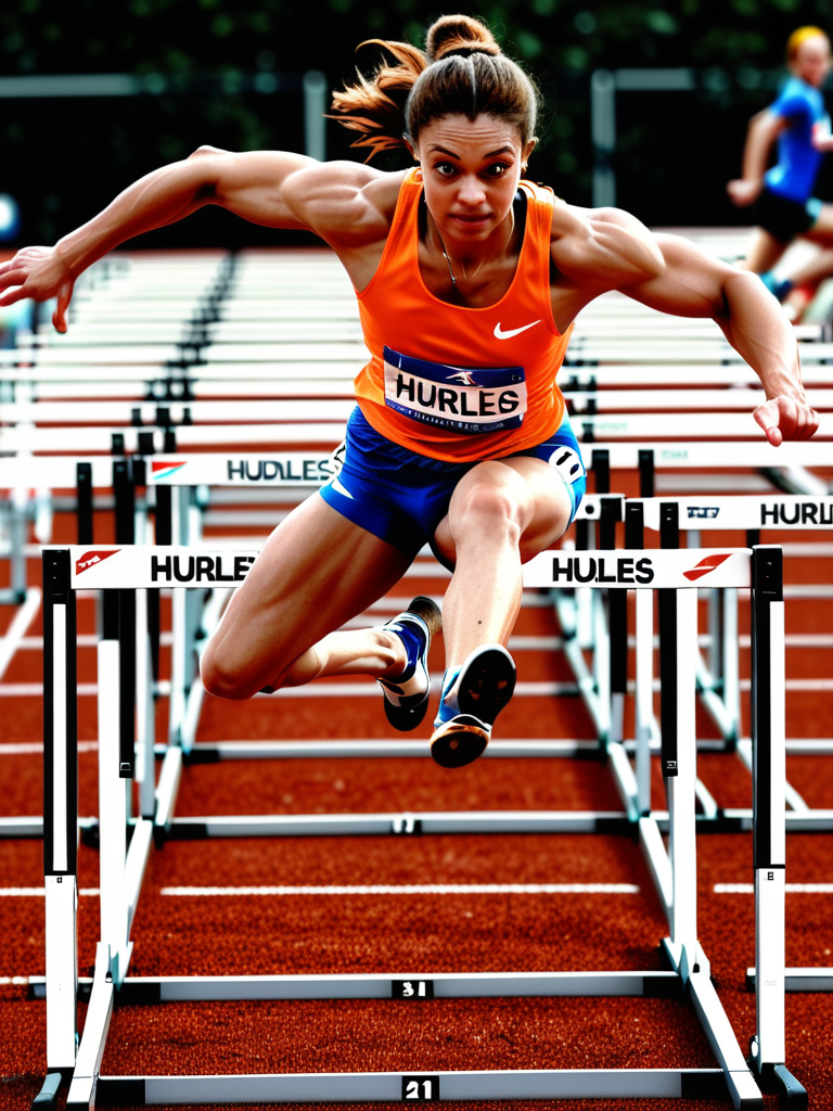 Dynamic Hurdler Leaps Over Obstacles with Determination and Strength