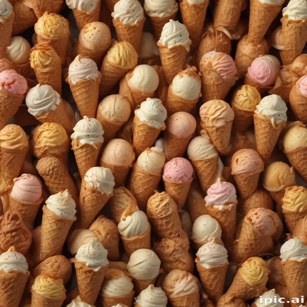 A Colorful Array of Ice Cream Cones in Various Flavors and Styles.