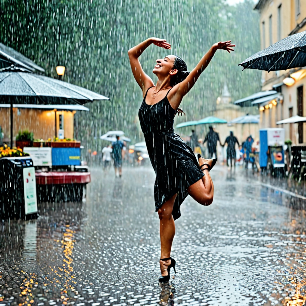 a woman dancing under the rain