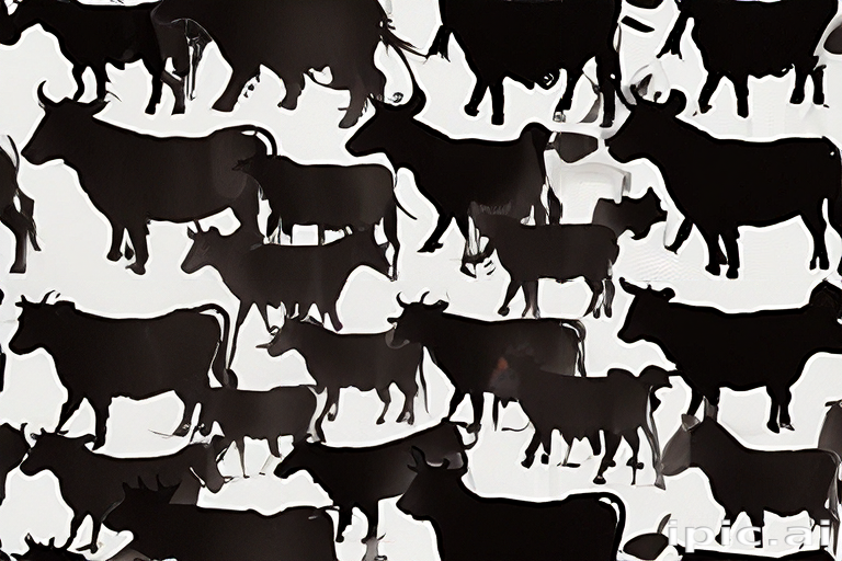 A Creative Collage Featuring Silhouettes of Various Cows in Black.