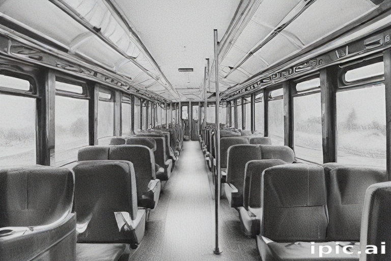 An Empty Bus Interior with Rows of Seats and Soft Lighting