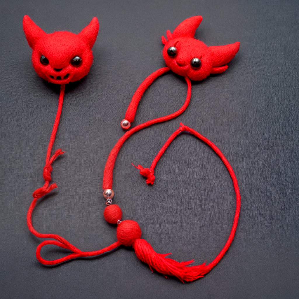 Red imp demon with manacle necklace