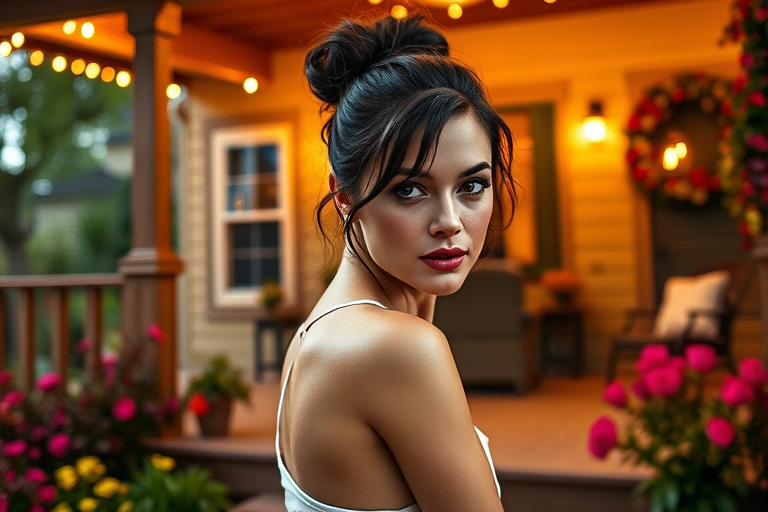 Captivating Portrait of a Woman Against a Cozy, Warmly Lit Background
