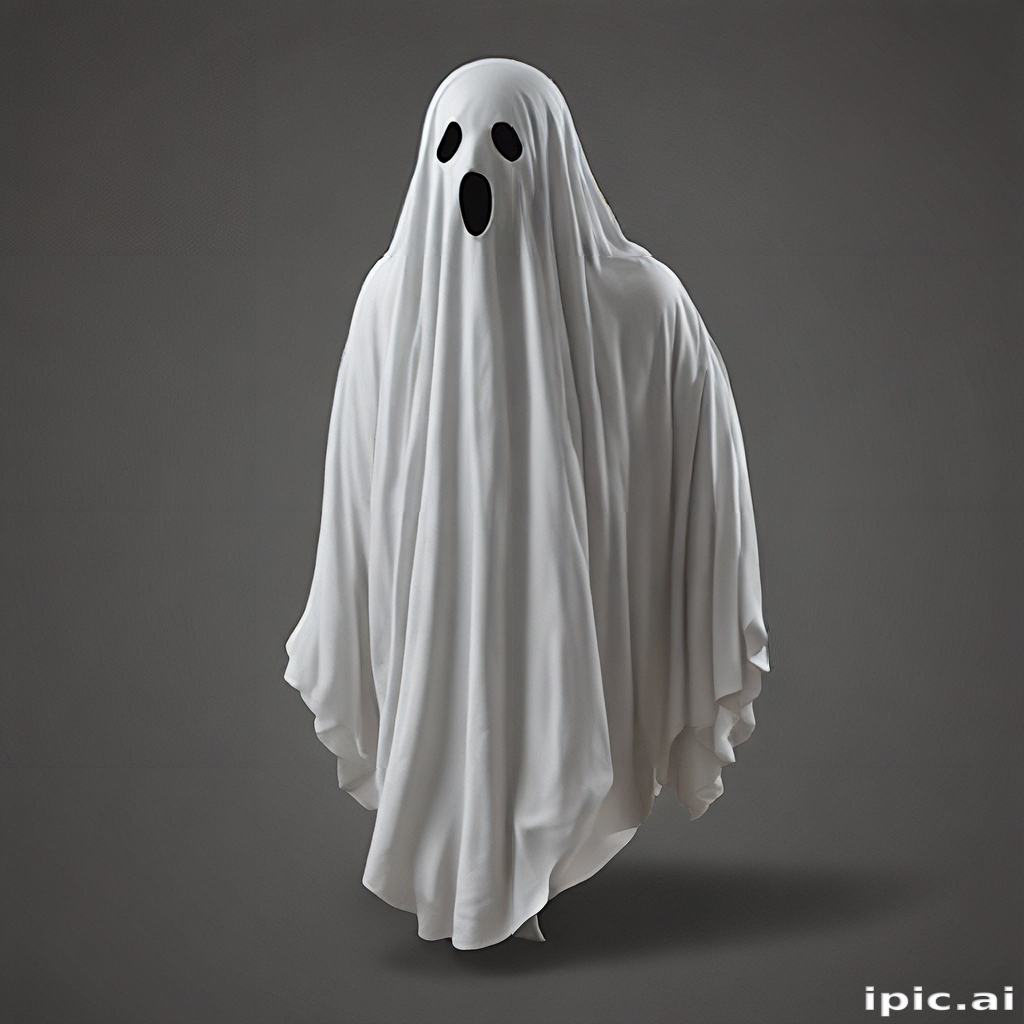 Classic Ghost Figure in White Sheet with Distinctive Black Eye Holes