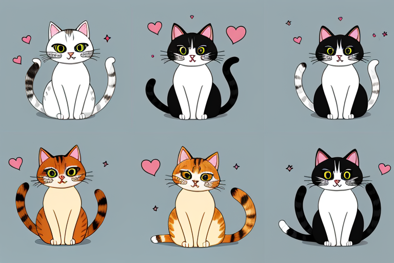 Adorable Cartoon Cats Displaying Love and Playfulness with Heart Icons