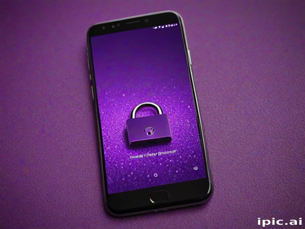 Smartphone Displaying a Purple Lock Icon on a Vibrant Background